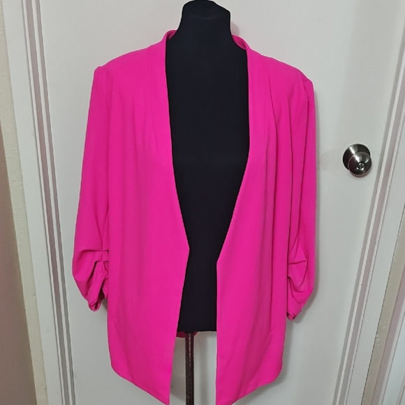 Dkny | Jackets & Coats | Dkny Pink Collarless Blazer With Ruched ...